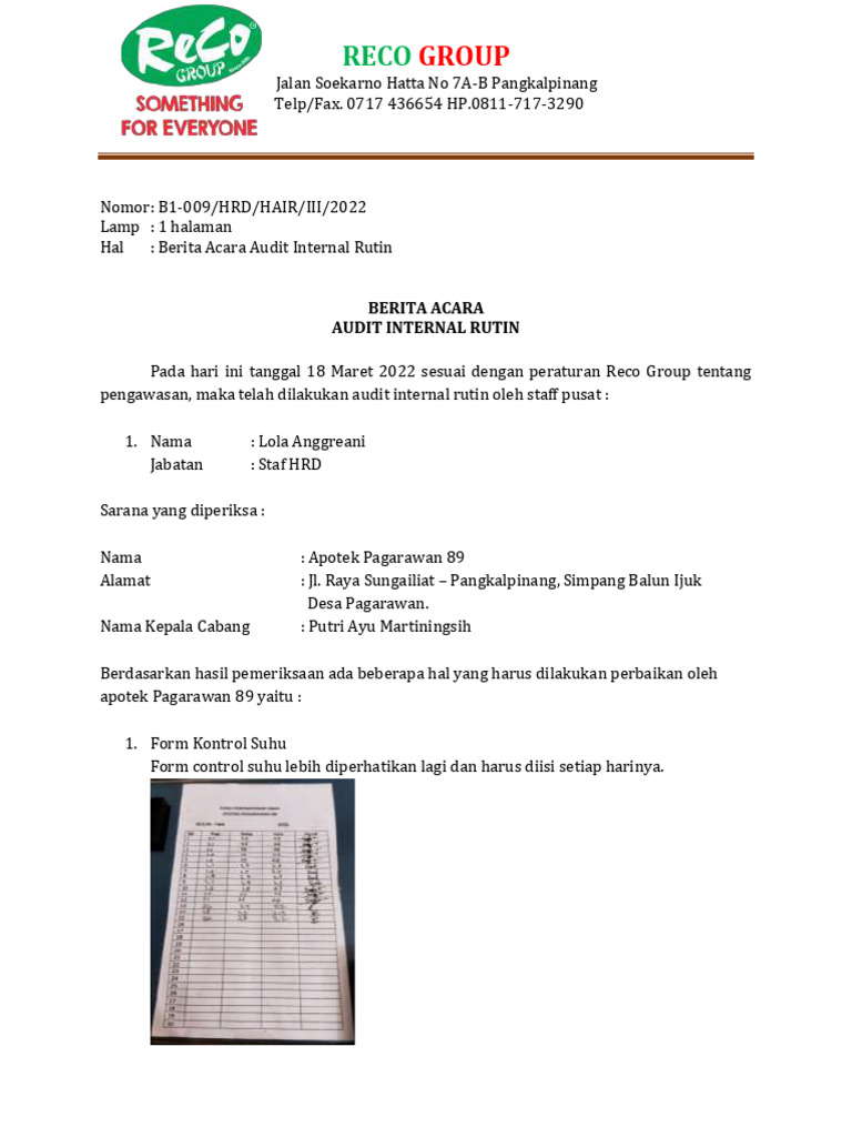 Audit Internal Rutin Apotek Pagarawan 89 | PDF