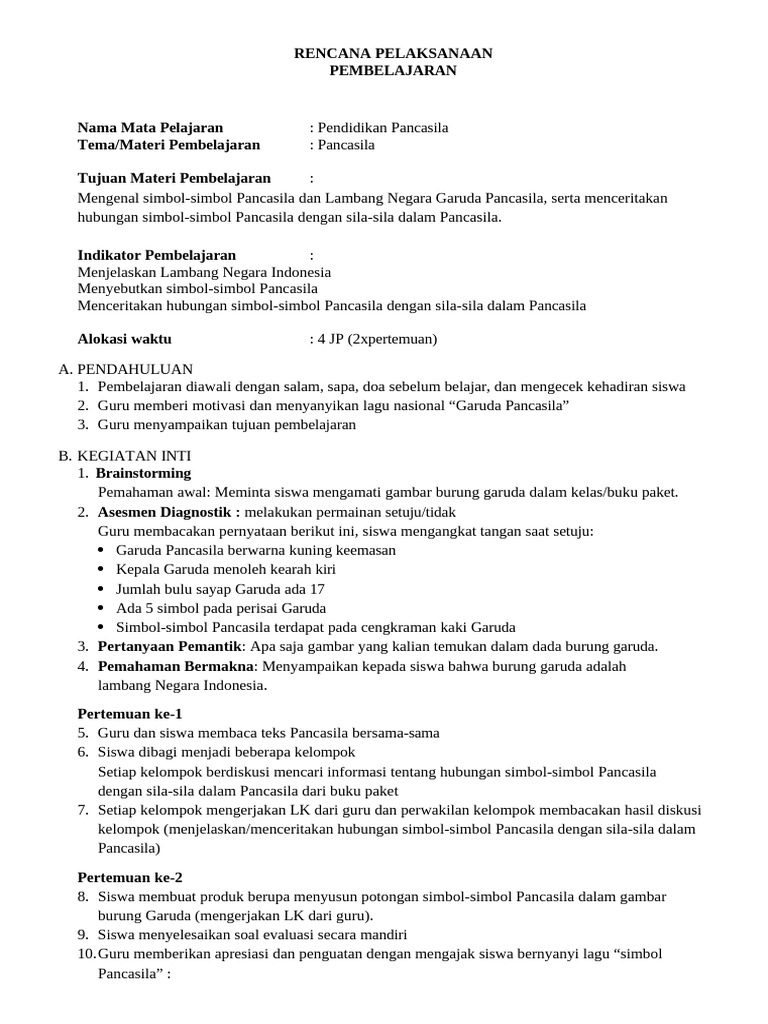 Modul Ajar Simbol Pancasila Kelas 1 | PDF
