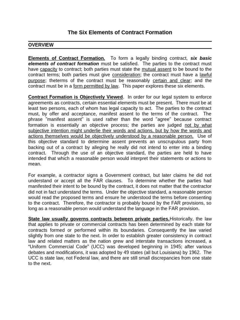 Six Key Elements of Contract Formation | PDF | Offer And Acceptance ...