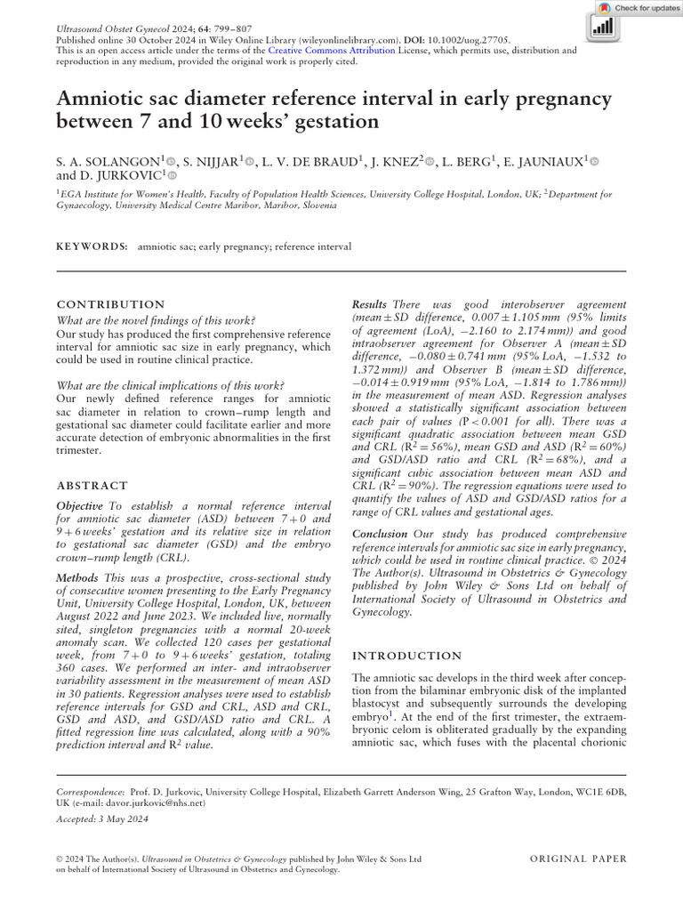 Ultrasound in Obstet Gyne - 2024 - Solangon - Amniotic Sac Diameter ...