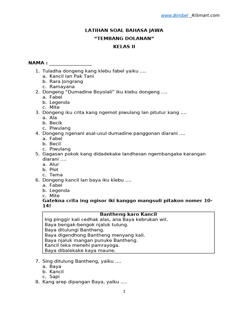 Les Kelas 2 B.jawa 2 Fabel | PDF