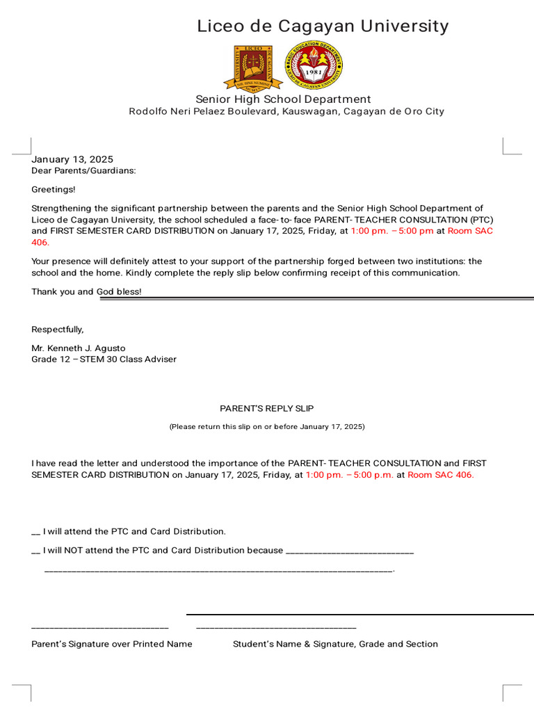 Parent-Teacher Consultation Notice | PDF