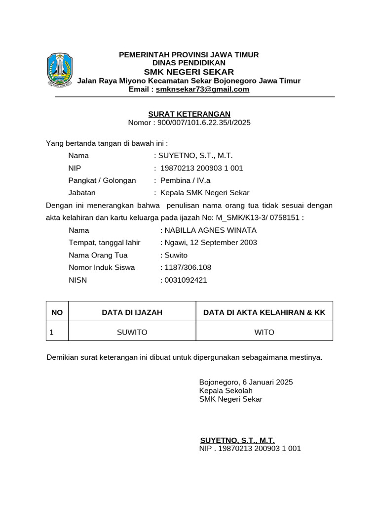 Surat Keterangan Perbaikan Data | PDF