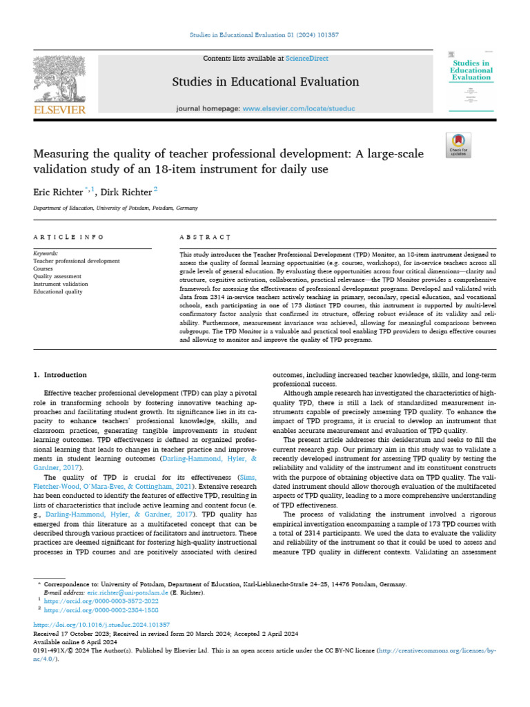 Validating a Teacher Development Quality Tool | PDF | Survey Methodology | Validity (Statistics)