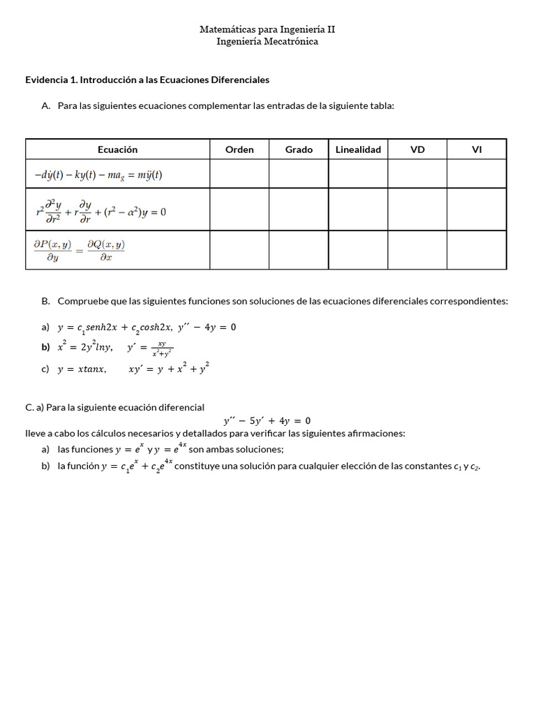 Matem-Ticas para Ingenier-A II - Evidencia 1 | PDF