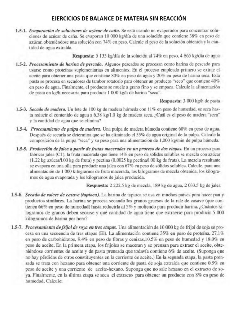 Ejercicios de Balance de Materia Sin Reacción | PDF