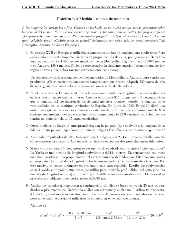 Practica7 Medida | PDF | Pie (unidad) | Yarda