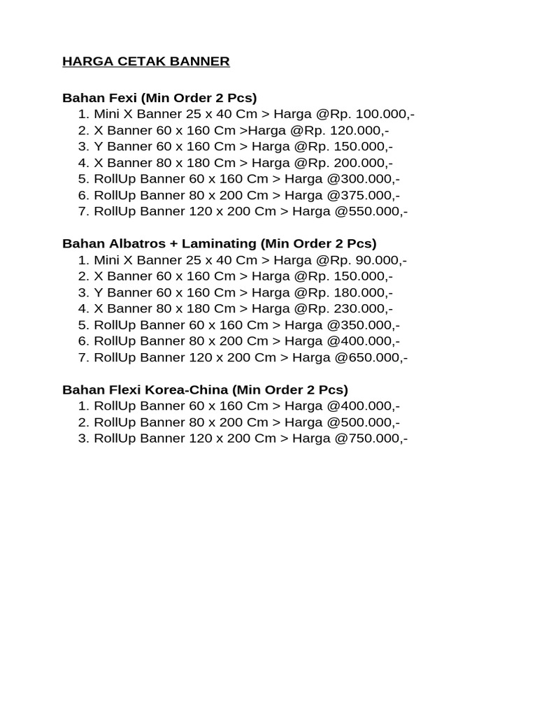 Harga Cetak Banner | PDF