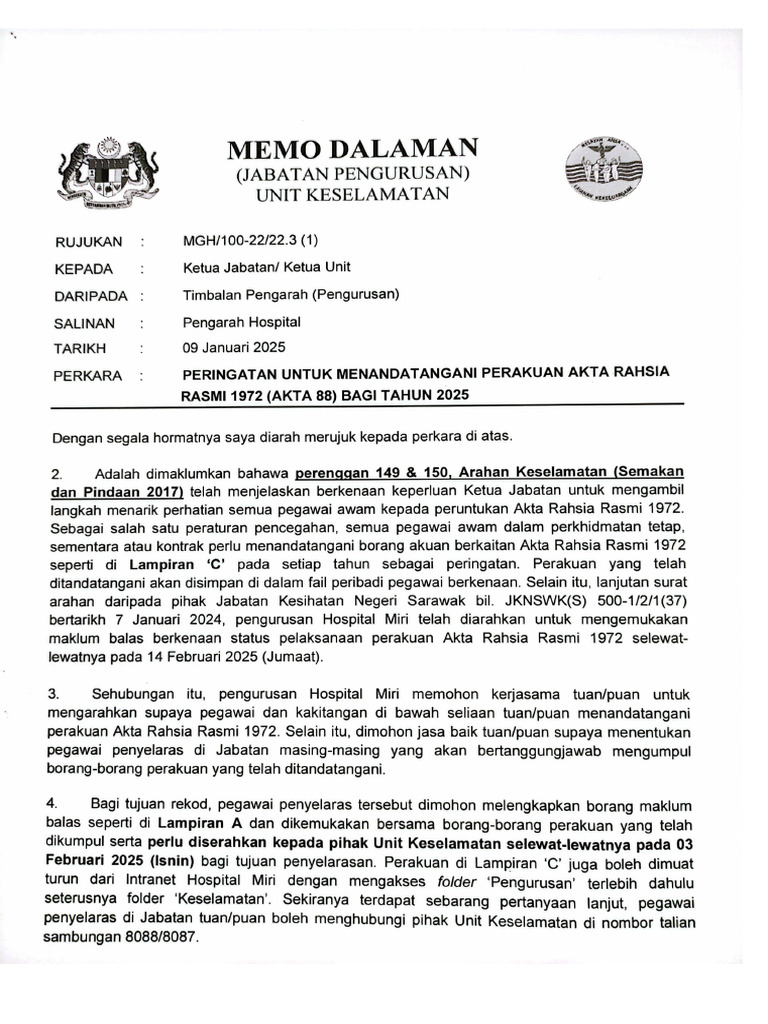 Arahan Menandatangani Perakuan Akta Rahsia Rasmi 1972 Tahun 2025 | PDF