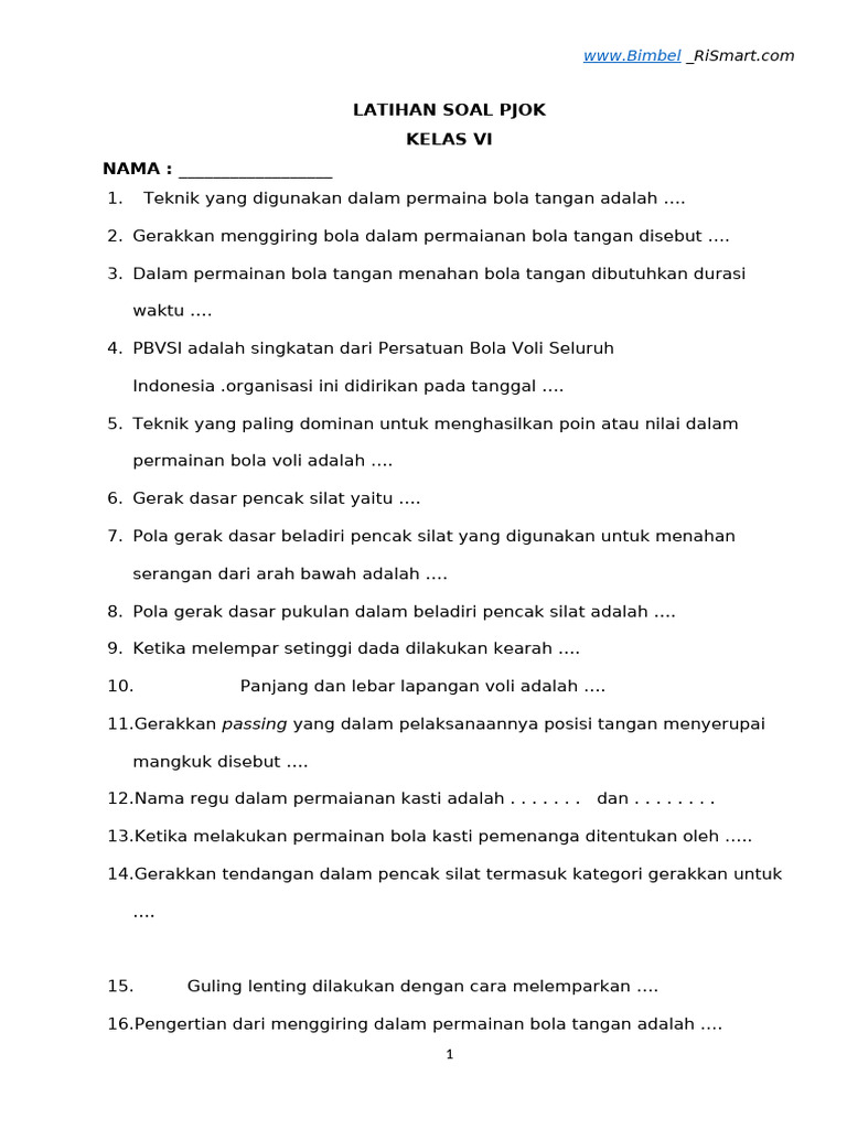 Soal PJOK Kelas 6 | PDF