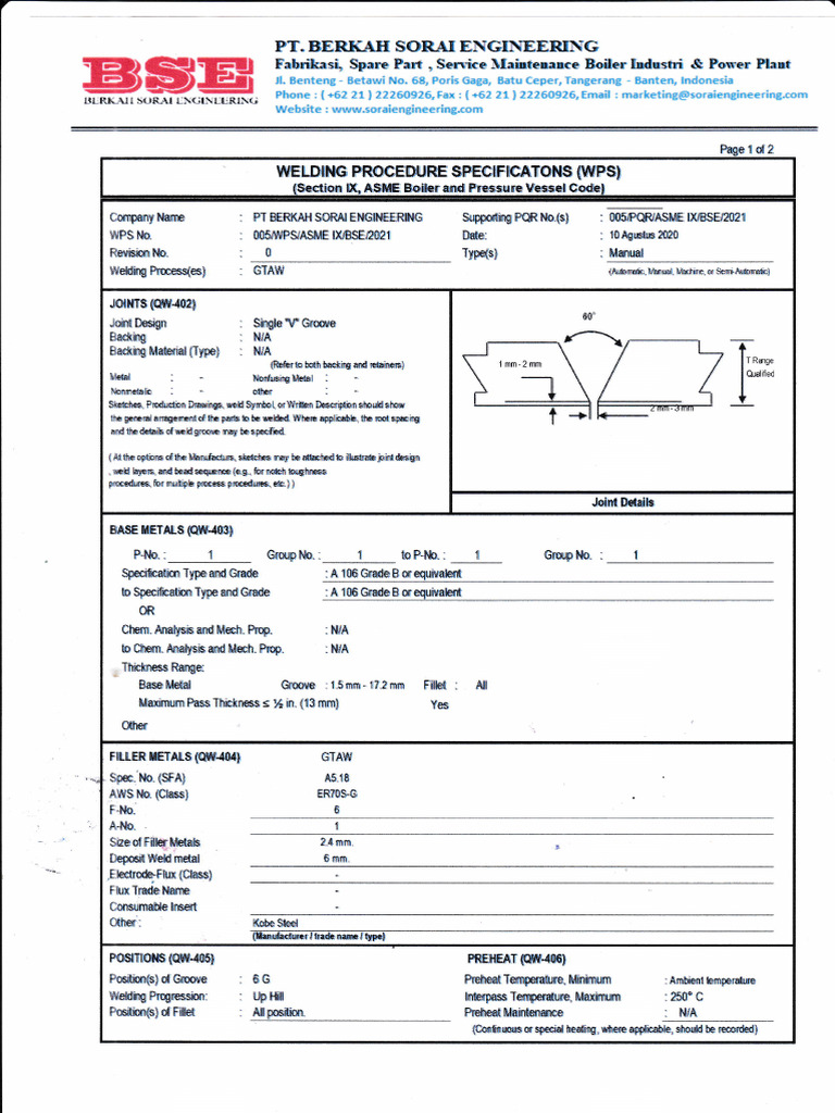 WPS05GTAW Prosedur Pengelasan | PDF