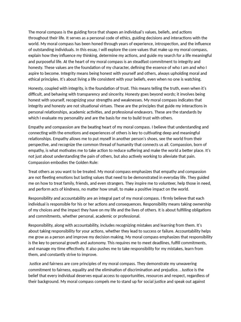 My Moral Compass: Values and Ethics | PDF | Morality | Integrity