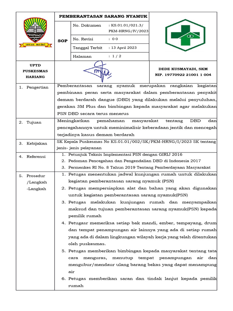 Pemberantasan Sarang Nyamuk DBD 2023 | PDF
