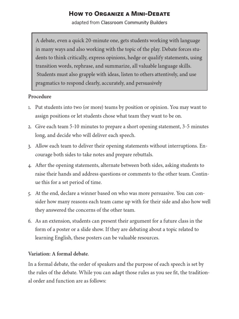 How To Organize A Mini Debate | PDF | Human Communication