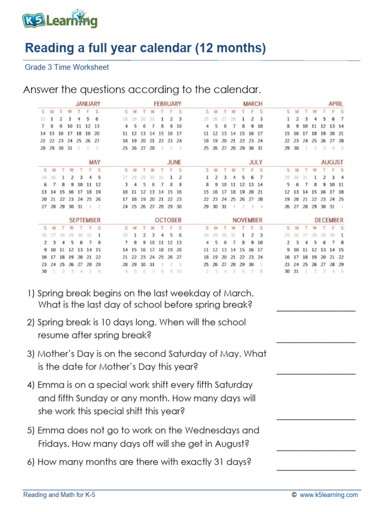 Grade 3 Calendar Full Year B | PDF