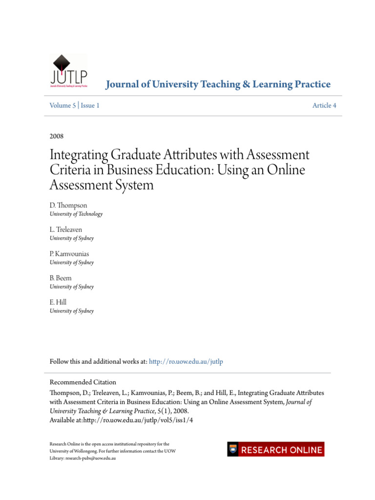 Integrating Graduate Attributes in Business Education | PDF ...