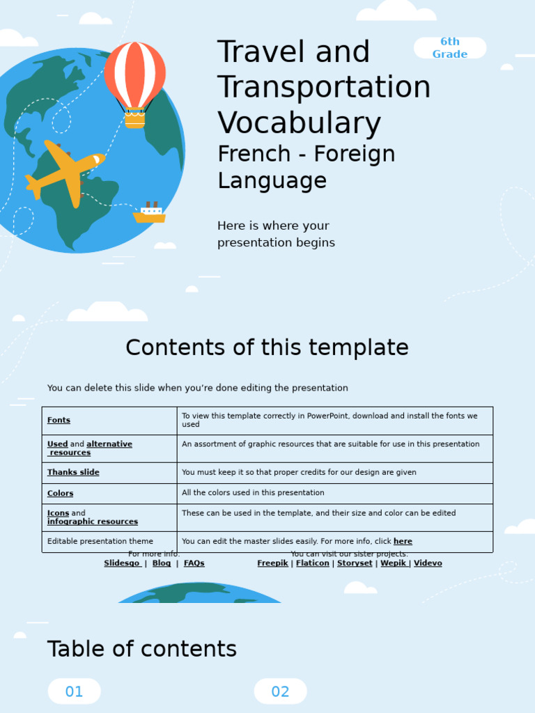 Travel and Transportation Vocabulary - French - 6th Grade by Slidesgo ...