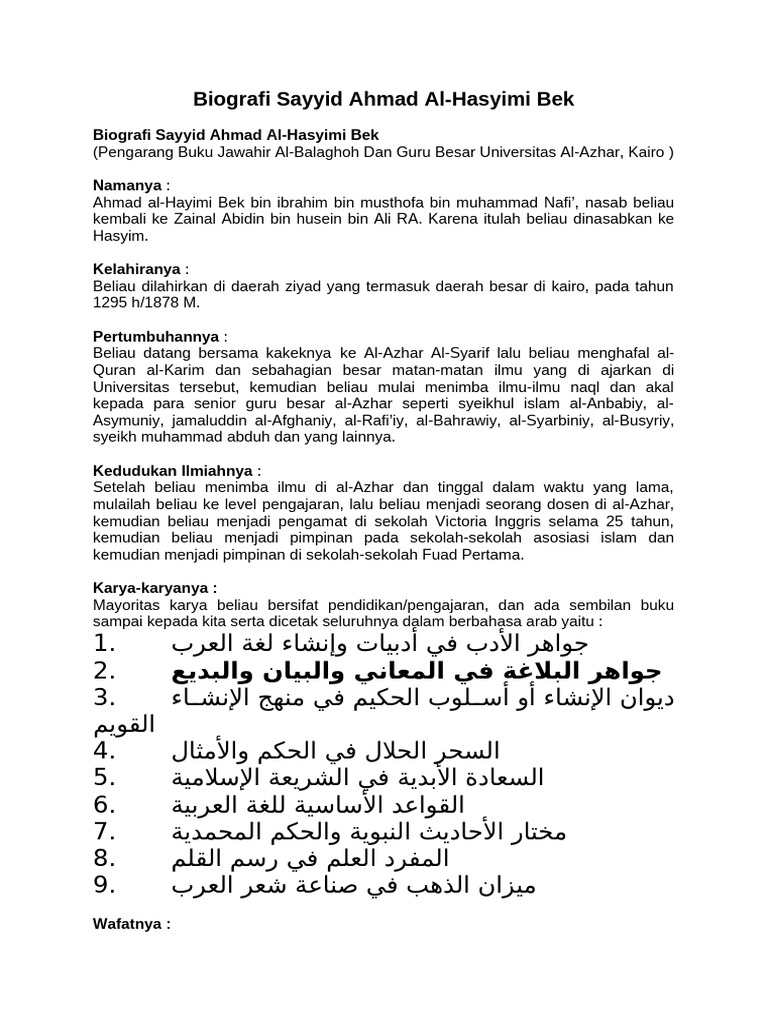 Biografi Sayyid Ahmad Al-Hasyimi | PDF
