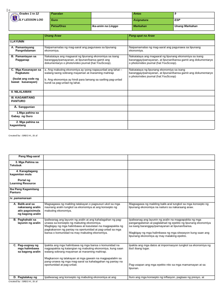 DLL Esp9 Q1 WK6 | PDF
