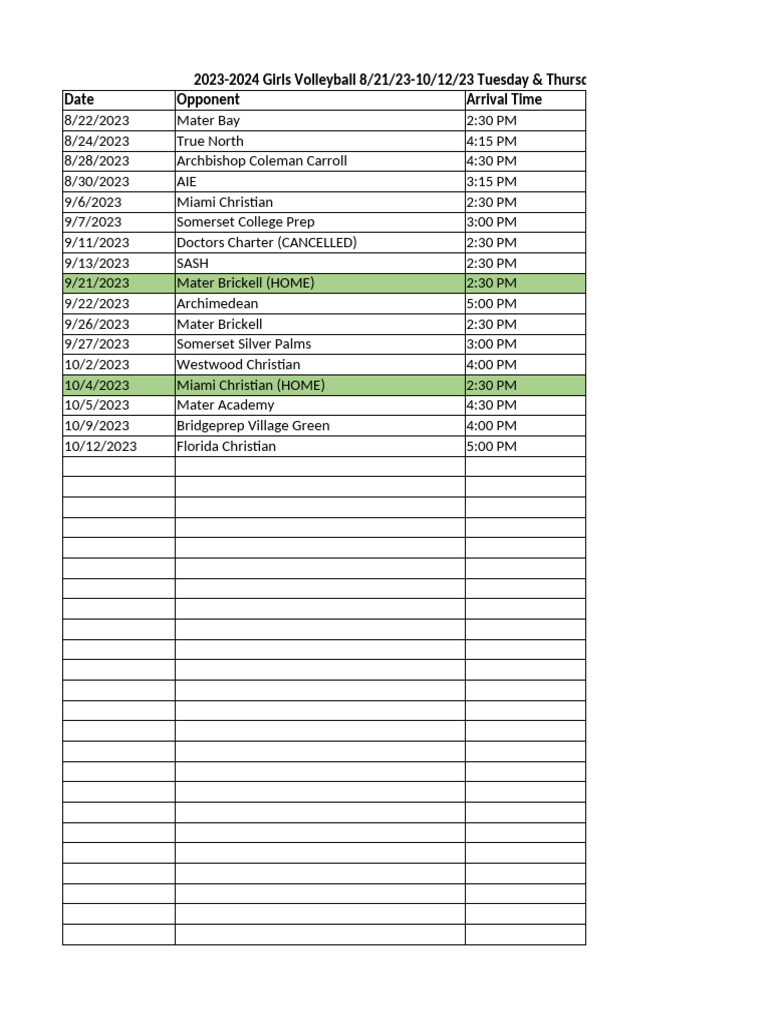 2023-2024 Girls Volleyball Schedule 2 | PDF