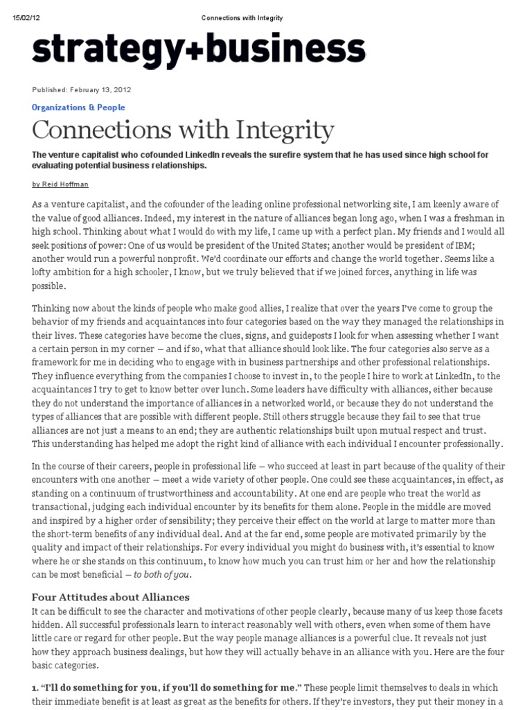 Connections With Integrity | PDF | Business | Business (General)