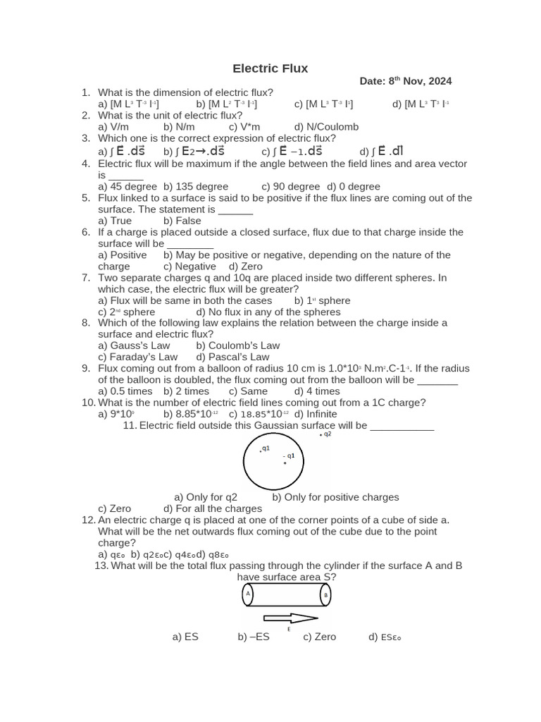 Electric Flux Concepts and Calculations | PDF | Flux | Physics