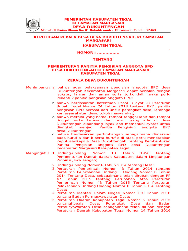 Administrasi Panitia Pengisian BPD | PDF