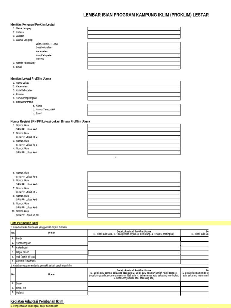 Lembar Pengusulan Proklim Lestari | PDF