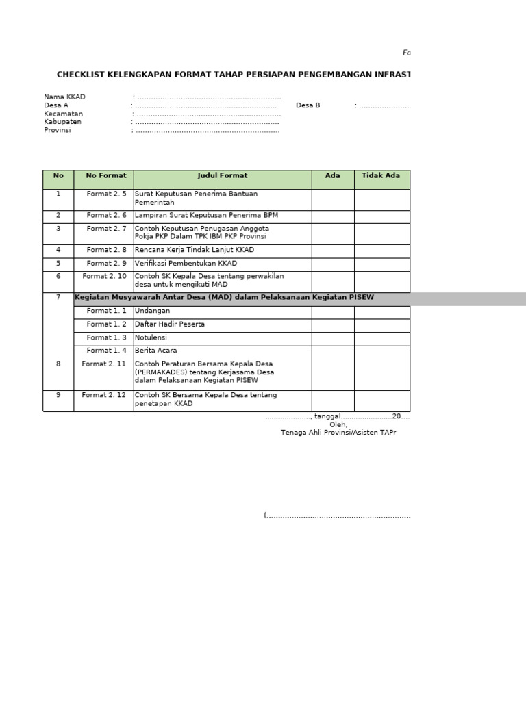 Checklist Kegiatan PISEW TA. 2024 | PDF