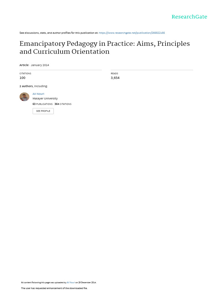 Emancipatory Pedagogy in Practice: Aims, Principles and Curriculum Orientation | PDF | Critical ...