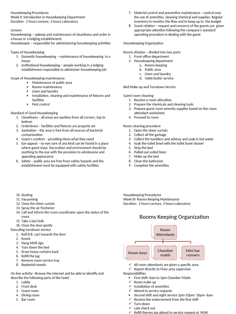 Housekeeping Procedures and Standards | PDF | Housekeeping | Flooring