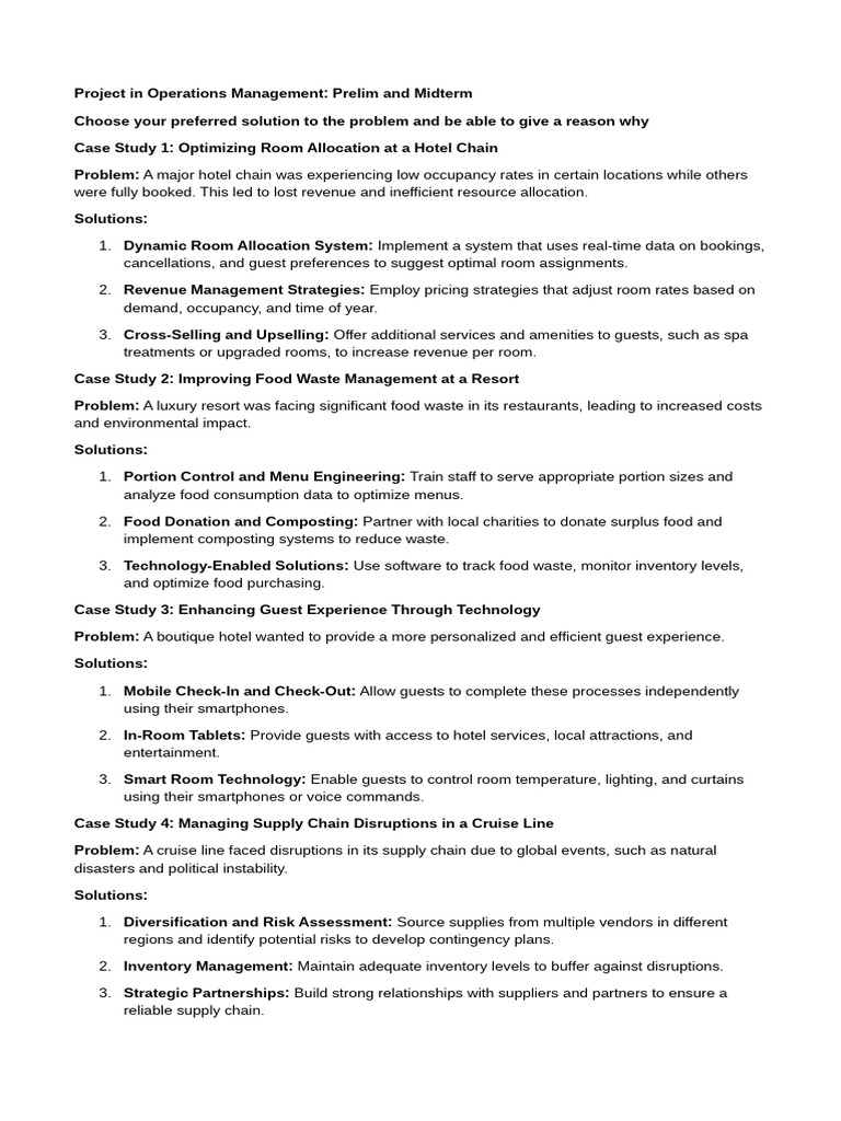 Project in Operations Management Case Study | PDF | Pricing | Supply Chain