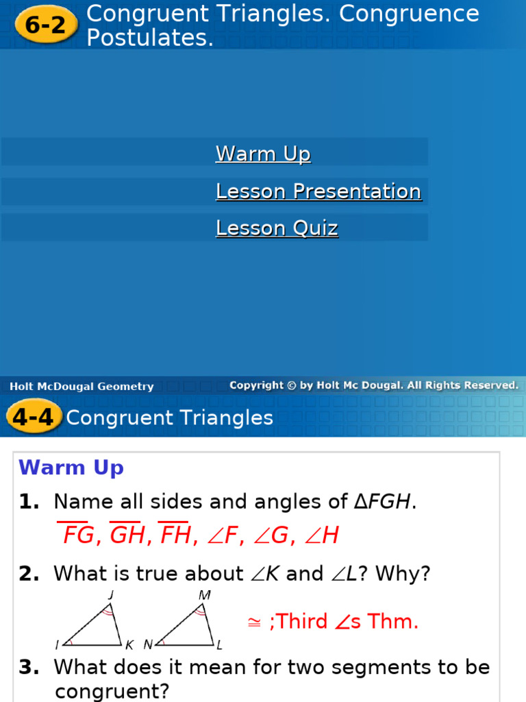 Lesson 6 - 2 Triangle Congruence | PDF | Euclidean Plane Geometry ...