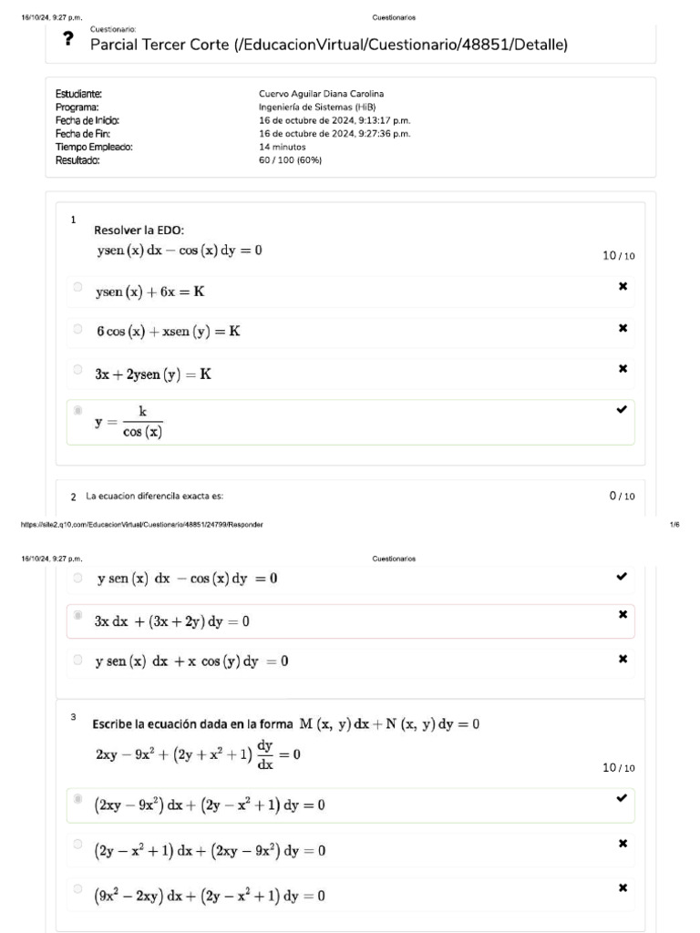 Parcial Ecuaciones Corte 3 | PDF