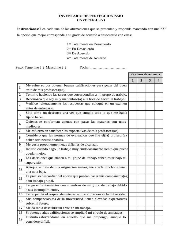 Inventario de Perfeccionismo y Resiliencia | PDF