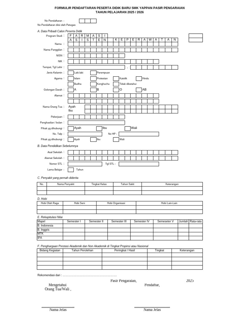 Formulir Pendaftaran Farmasi | PDF