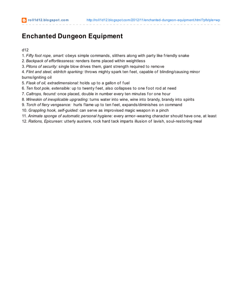Enchanted Dungeon Gear List | PDF