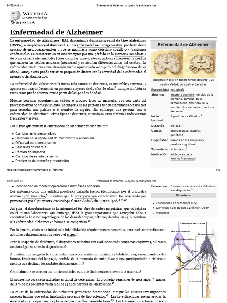 Enfermedad de Alzheimer: síntomas y diagnóstico | PDF | Enfermedad de ...