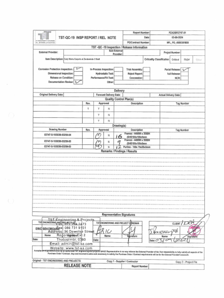 Quality Released Form | PDF