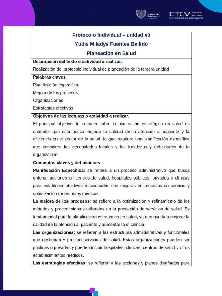 PROTOCOLO INDIVIDUAL 3 | PDF | Planificación | Planificación estratégica