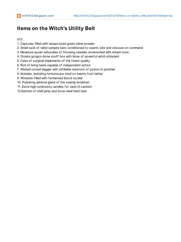 Roll Items - On - The - Witchs - Belt | PDF