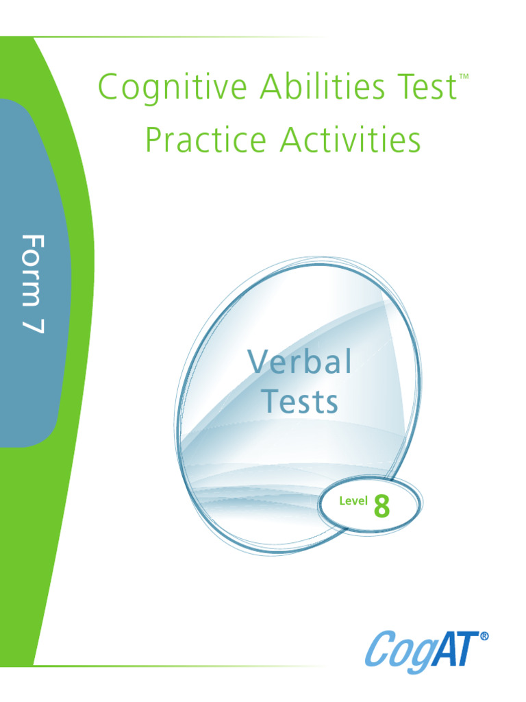 CogAT 7 Practice Activities Teacher Guide - Level 8 Verbal Tests | PDF ...