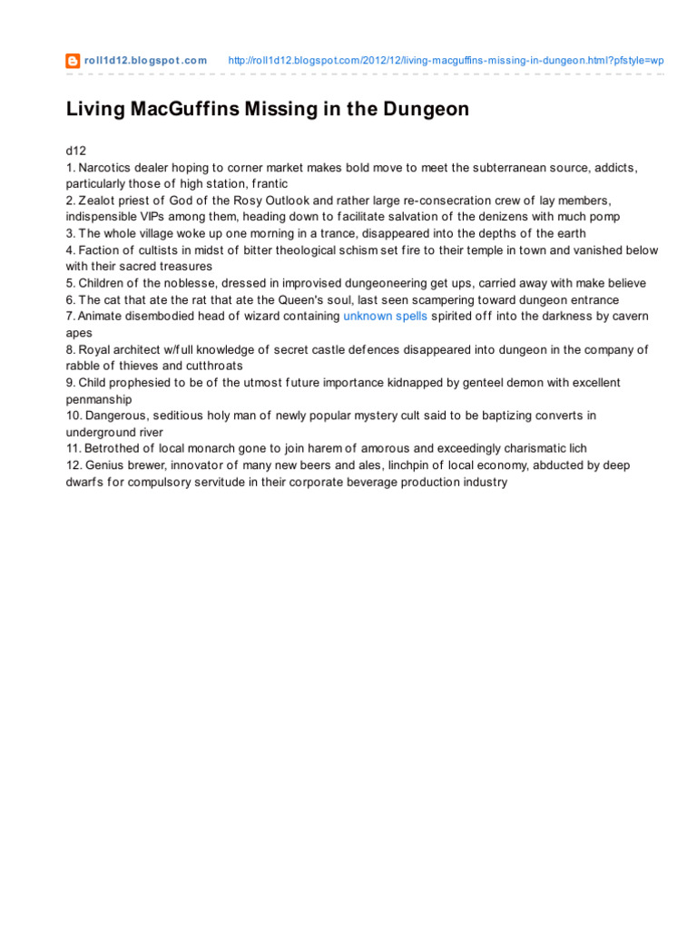Roll Living - MacGuffins - Missing - in - The - Dungeon | PDF
