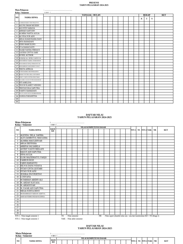 Data Presensi dan Nilai Siswa | PDF