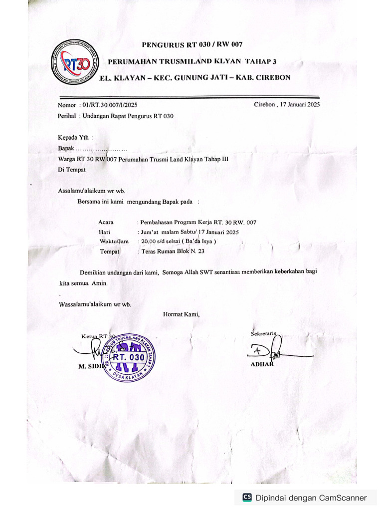 Undangan Rapat RT 30 | PDF