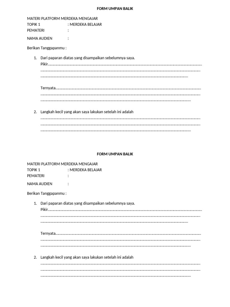 FORM UMPAN BALIK | PDF