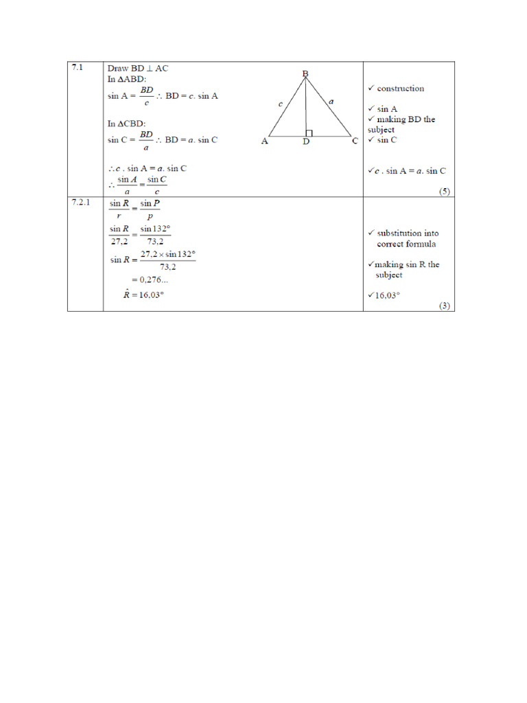 GR 11 Solutions of Triangles & Measurement Revision Questions MEMO | PDF