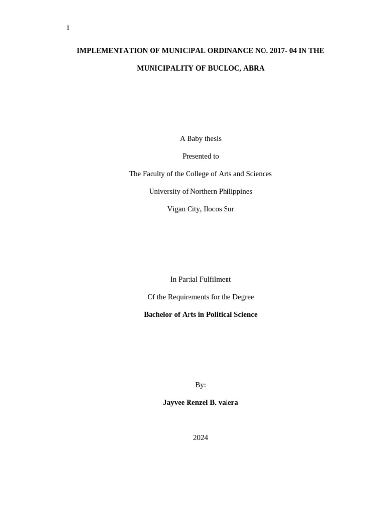 Implementation of Municipal Ordinance No. 2017 - 04 in The Municipality ...