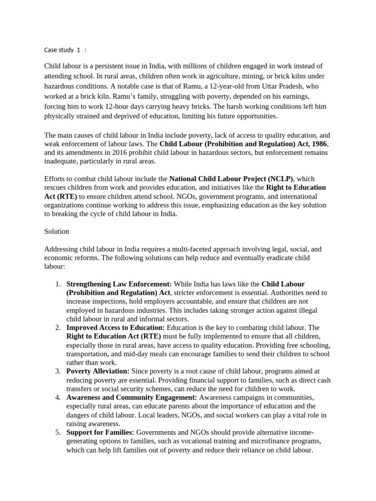 Case Study 1 On Child Laber English Project Class 12 | PDF | Child ...