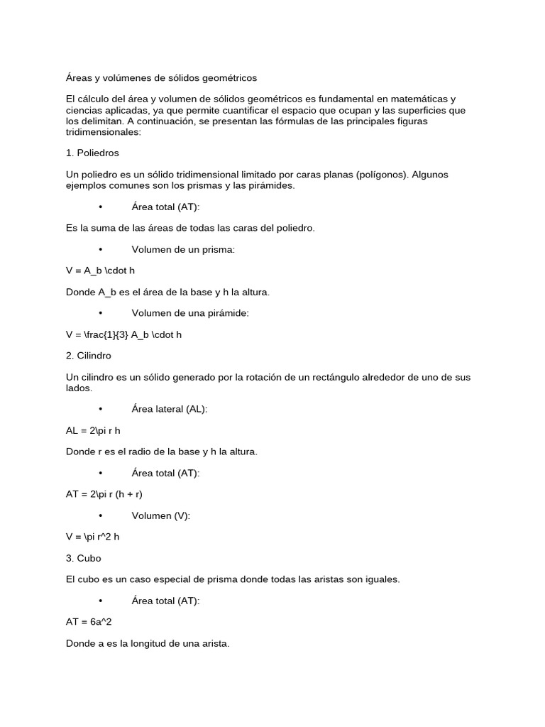 Volumen de Sólidos Geométricos | PDF